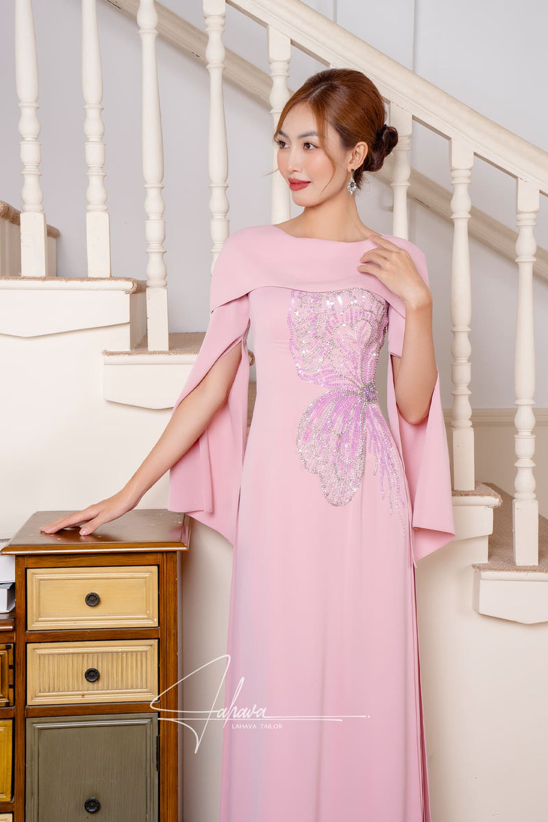 Modern pink ao dai features stunning slit sleeves – LAHAVA