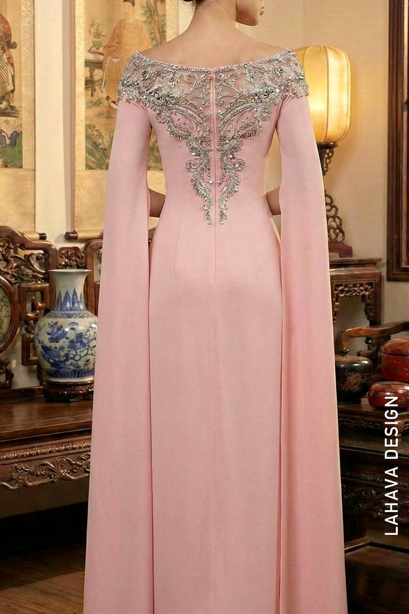 Sophisticated Charcoal Grey Ao Dai with Split Cape Sleeves – LAHAVA