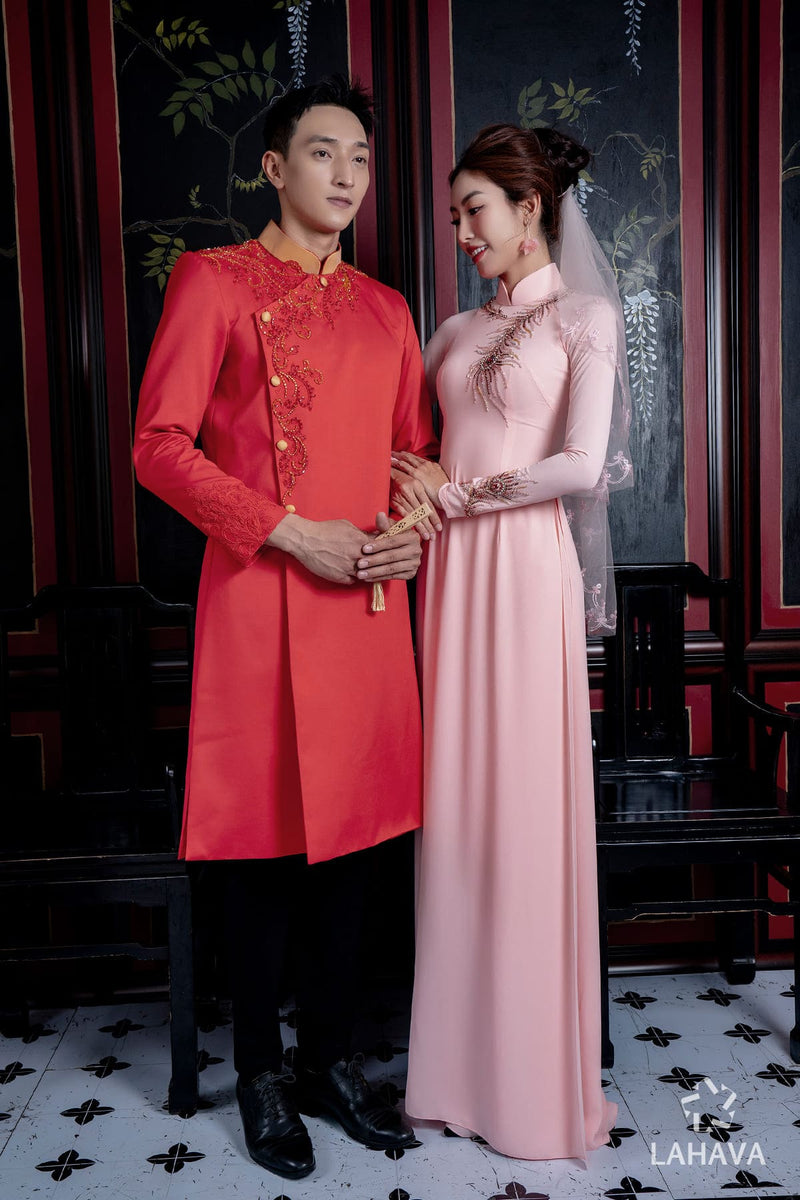 Traditional wedding ao dai with beadwork – LAHAVA