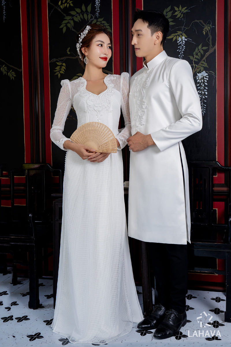 White men's ao dai with beadwork – LAHAVA