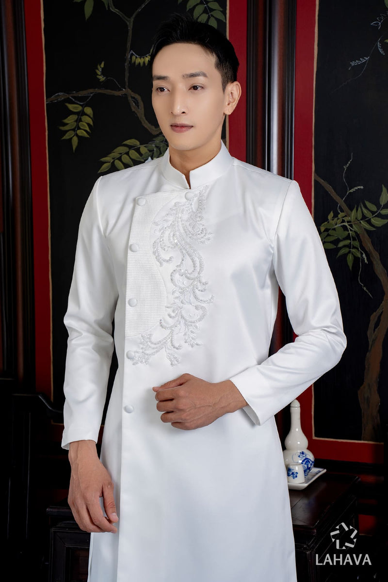 White men's ao dai with beadwork – LAHAVA