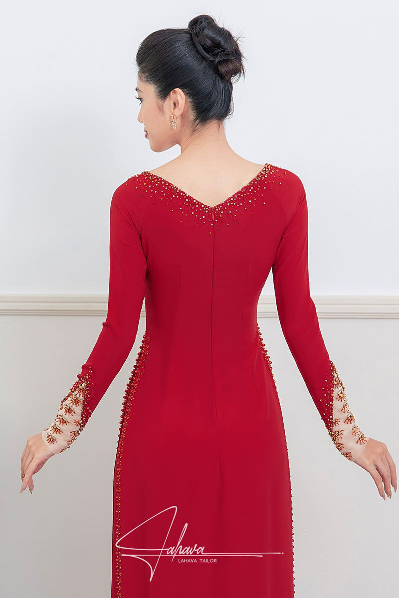 Red beaded modern ao dai – LAHAVA
