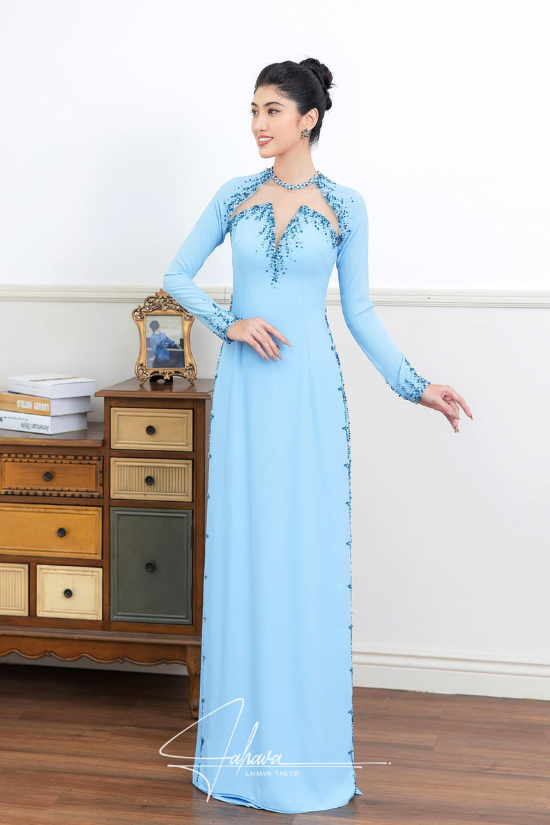 Modern cut out beaded ao dai – LAHAVA