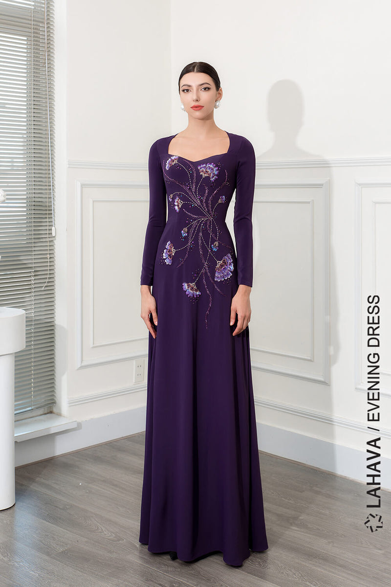 Floral pattern beaded evening gown – LAHAVA