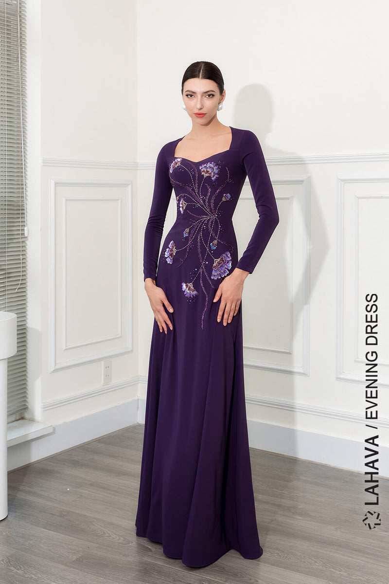 Floral pattern beaded evening gown – LAHAVA