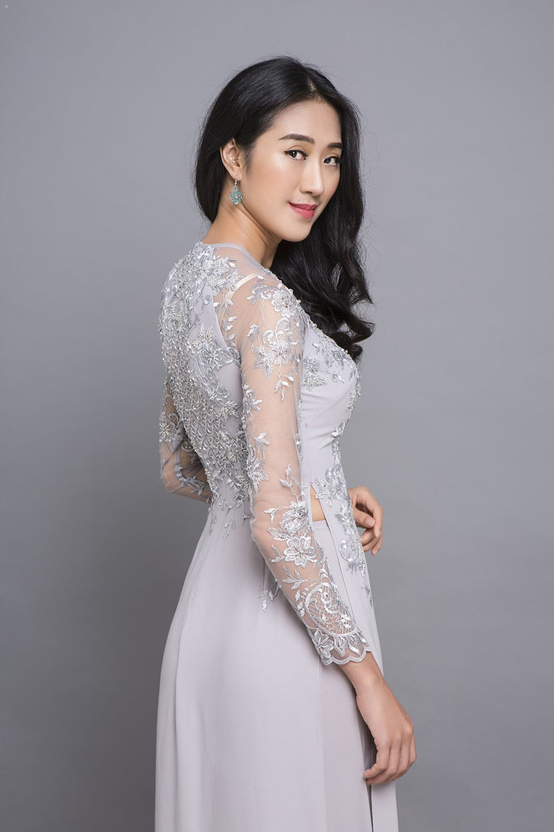 Embroidery lace round neck ao dai – LAHAVA