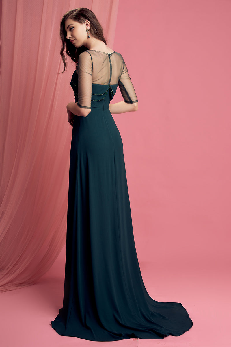 Simple A line half sleeves beaded evening drses – LAHAVA